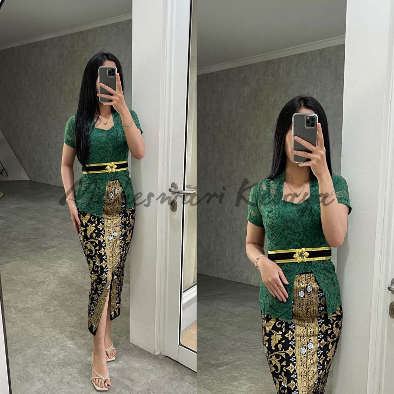 Jual Kebaya Bali Set Brukat Pendek Hijau Botol | Shopee Indonesia