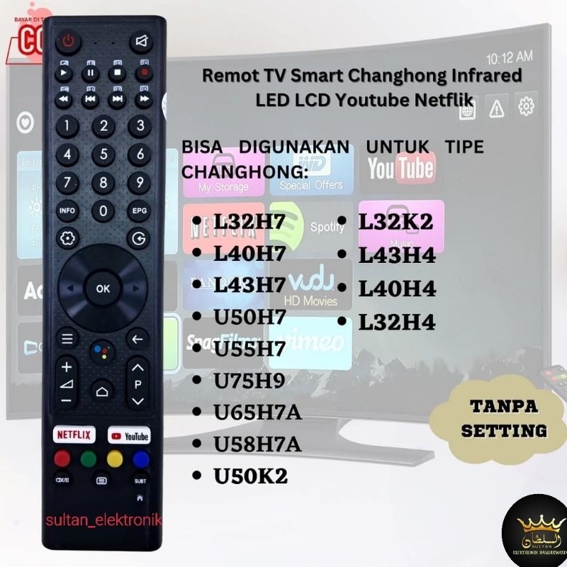 Jual REMOT/REMOTE TV CHANGHONG SMART TV ANDROID LED/LCD YOUTUBE NETFLIK ...