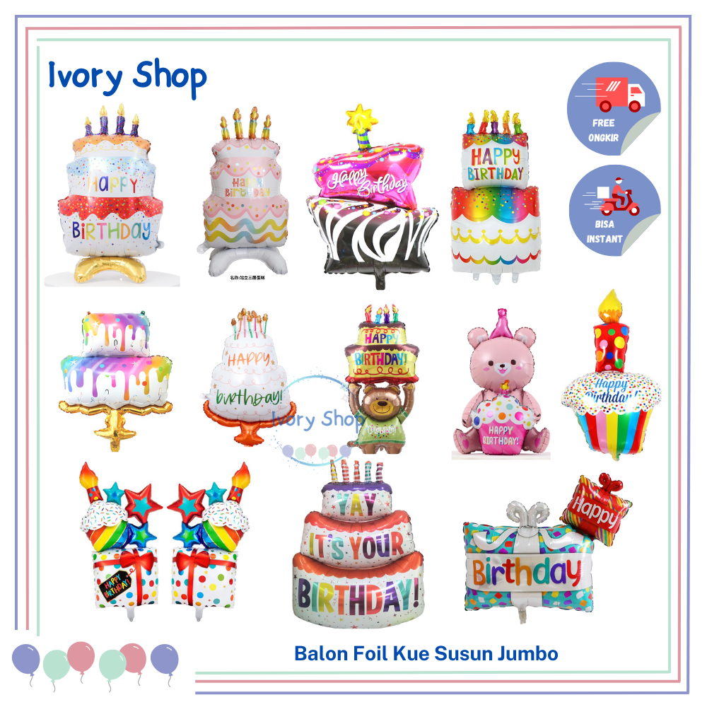 Jual Balon Foil Kue HBD Jumbo Tart Happy Birthday Cupcake Lilin Kado ...