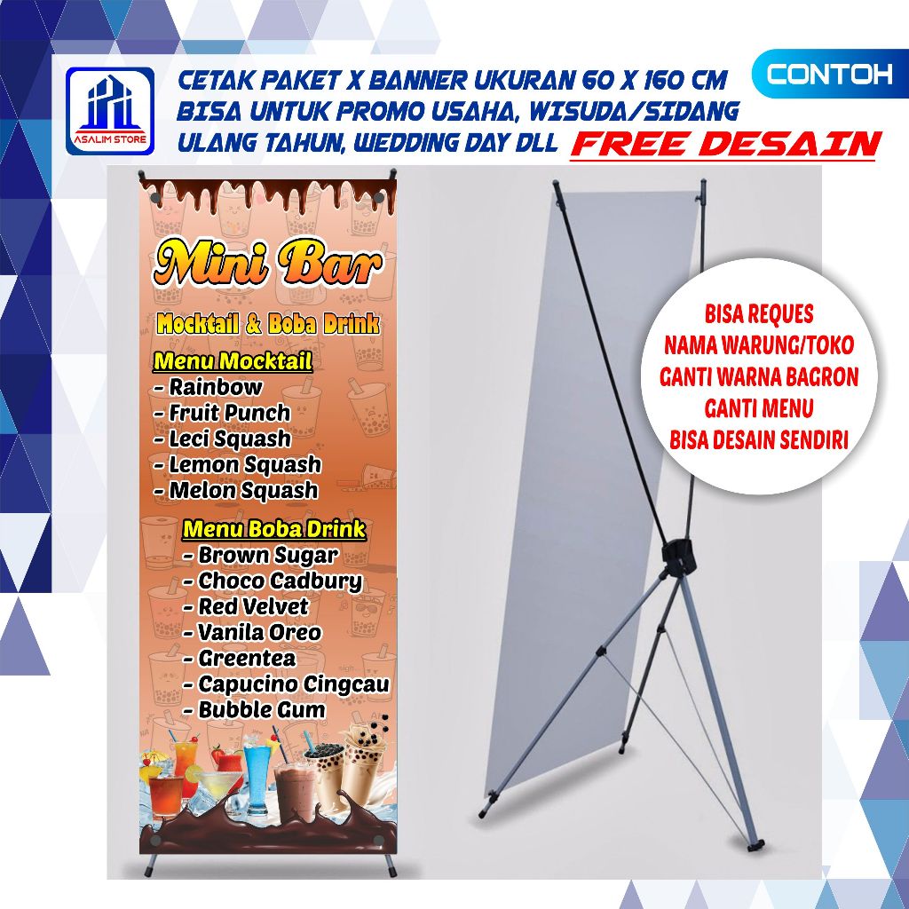 Jual Spanduk Minibar 60x160 cm Standing X Benner Backdrop Sepanduk ...