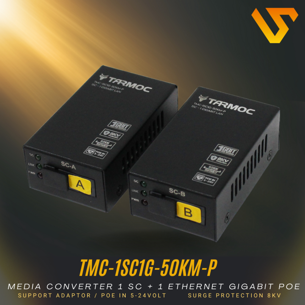 Jual Tarmoc TMC-1SC1G-50KM-P | Media Converter Switch 1SC 1LAN / 1 SC 1 LAN Gigabit POE IN 5-24 ...