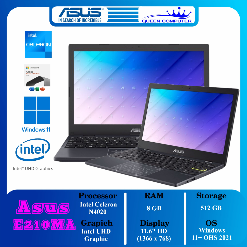 Jual Laptop Asus E210MA Intel N4020 Ram 8GB SSD 512GB W11+ OHS 2021 11 ...