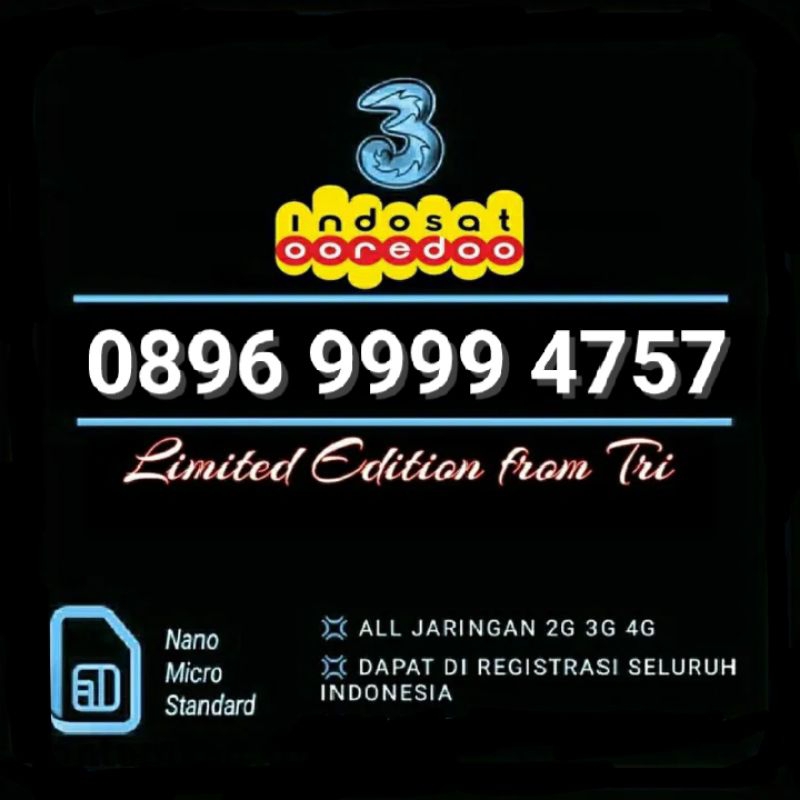 Jual Nomor Cantik Tri 3 kartu perdana three 4G | Shopee Indonesia