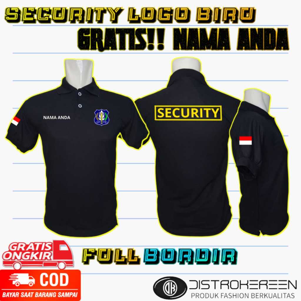Jual Baju Kaos Pendek Security Logo Biru Standar FREE Custom Nama ...