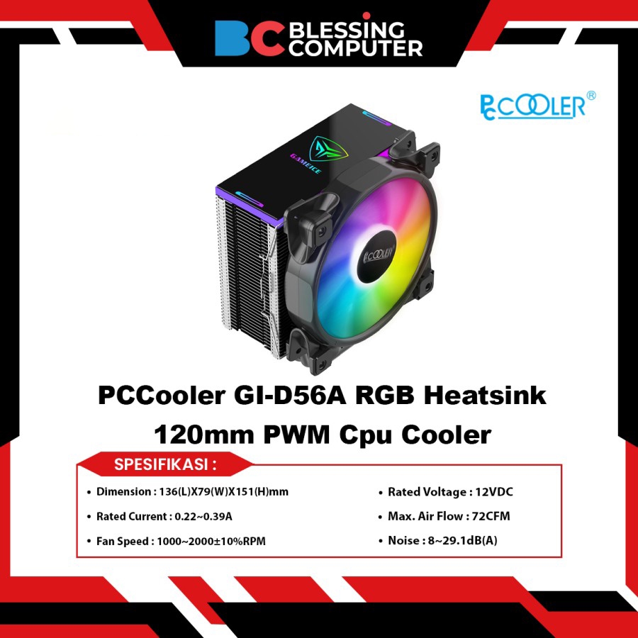 Jual PCCooler GI-D56A RGB Heatsink 120mm PWM Cpu Cooler | Shopee Indonesia