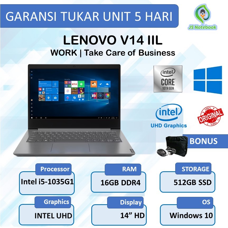 Jual Laptop Lenovo V14 IIL intel core i5-1035G1 16GB 512SSD Win10 Pro | Shopee Indonesia
