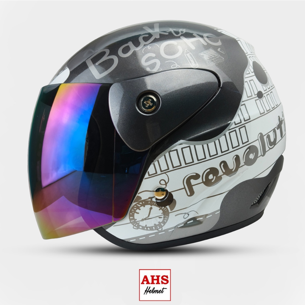 Jual MLA EVOLUTION NOTE ABU GLOSY KACA PELANGI / Helm Half Face Motif Wanita Dewasa SNI | Shopee ...