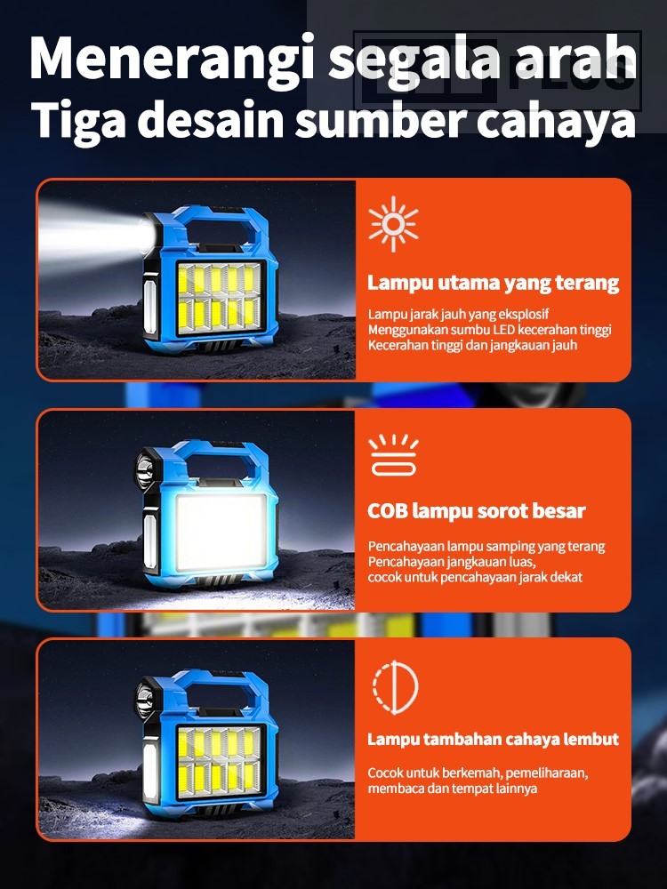 Jual DJDPlus Lampu Sorot Portabel Ringan Yang Kuat Senter Surya Luar Ruangan Daya Tinggi Tiga ...