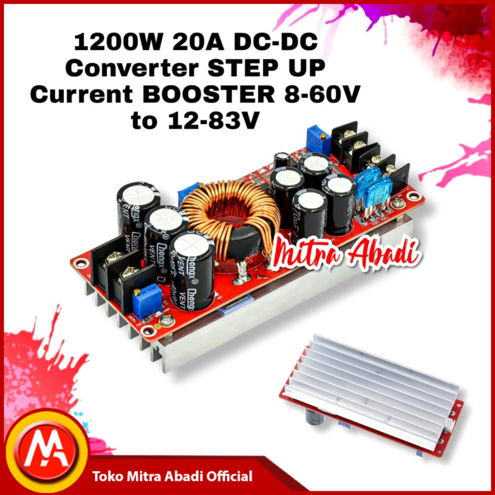 Jual 1200W 20A DC-DC Converter STEP UP Current BOOSTER 8 - 60V to 12 - 83V | Shopee Indonesia