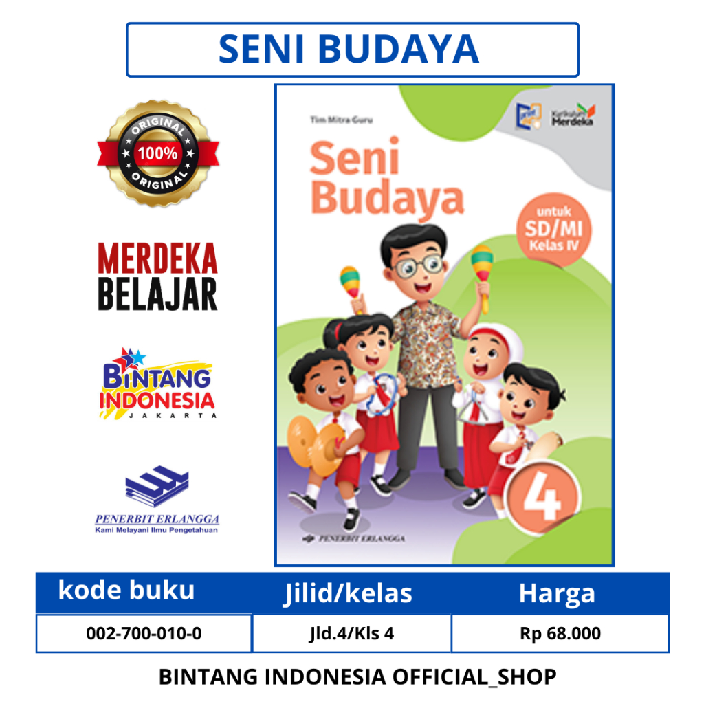 Jual Erlangga - SENI BUDAYA Kelas 4 SD/MI Kurikulum Merdeka | Shopee Indonesia