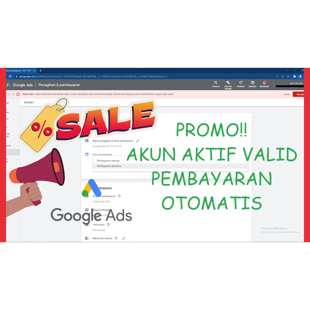 Jual Promo! Akun Google Iklan Ads Aktif Valid Pembayaran OTOMATIS ...