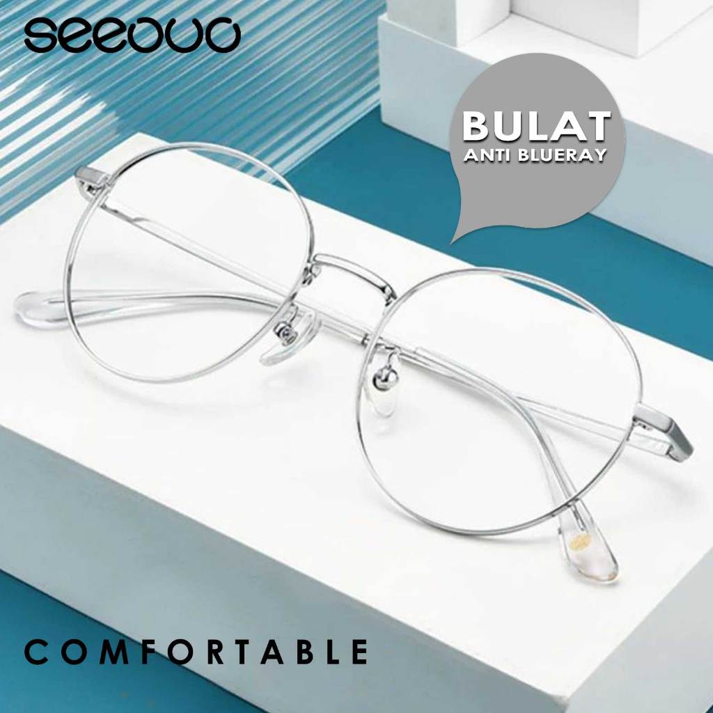 Jual Seeouo Kacamata Antiradiasi Blueray Bulat Bahan Metal Fashion Pria Wanita Bisa Minus Simple ...