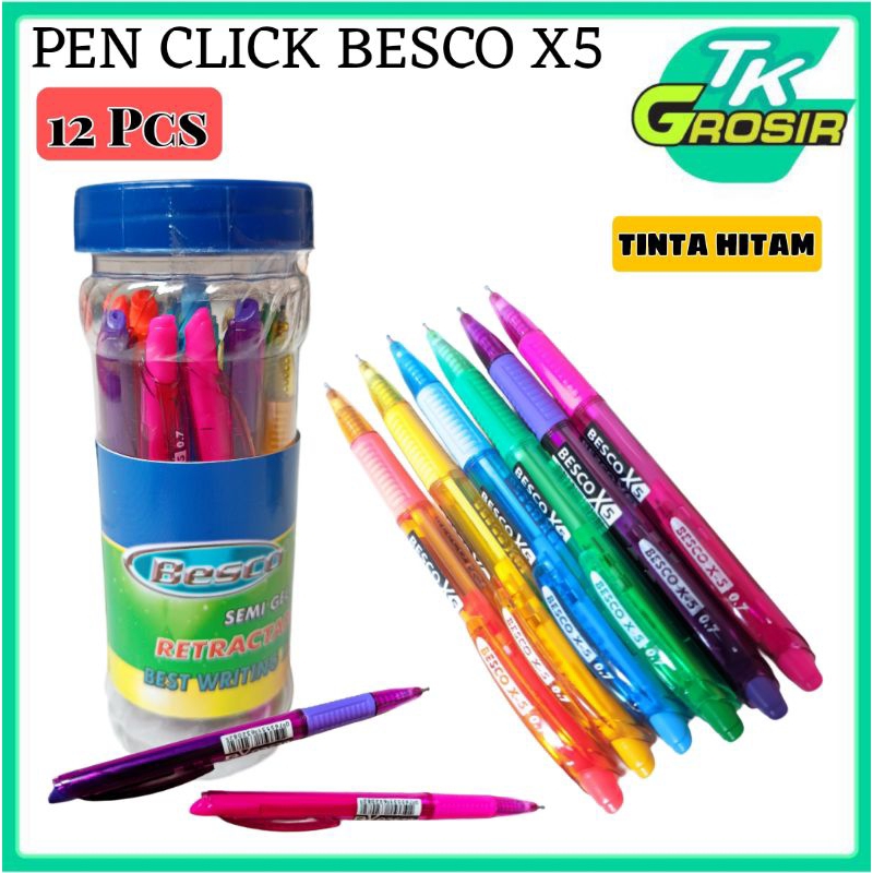Jual 12 Pcs Ballpoint Pen Click Besco Toples X-5/Ballpoint Hitam/Pulpen ...