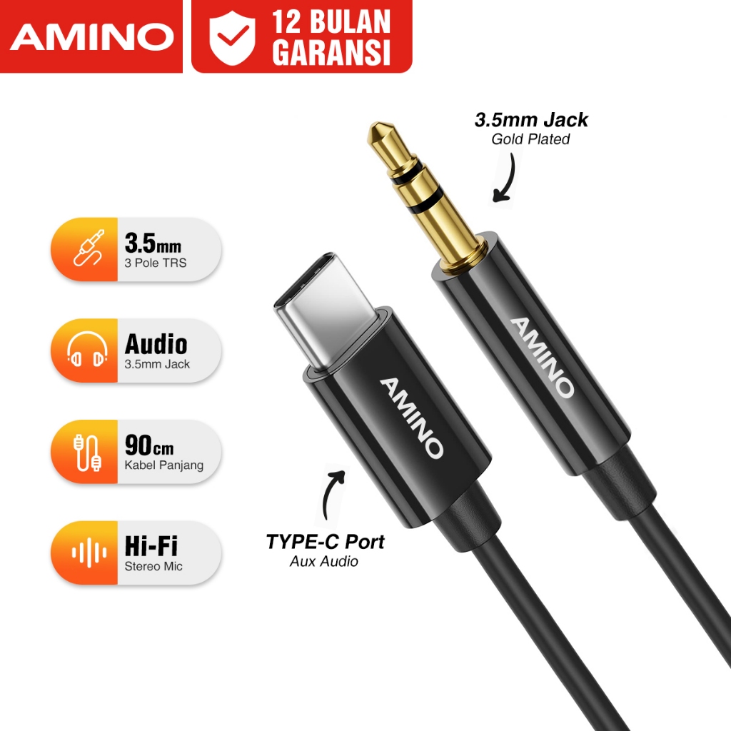 Jual AMINO Aux Audio TYPE C Male to 3.5mm Male Kabel Converter Jack ...