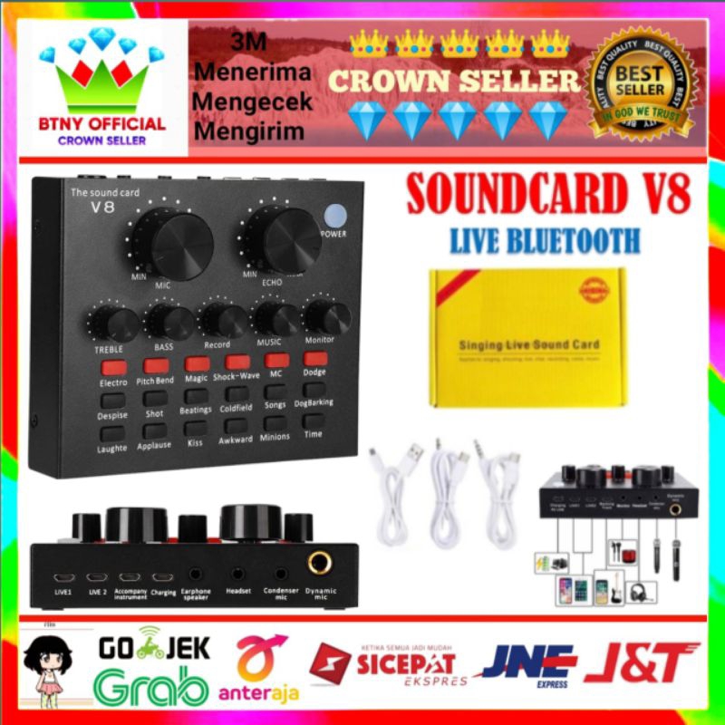 Jual Sound Card V8 Live Broadcast Mixer Bluetooth Audio HP Soundcard | Shopee Indonesia