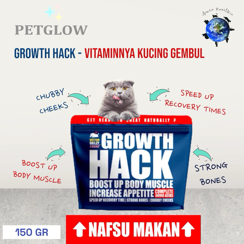 Jual Petglow Growth Hack Vitamin Gembul Kucing / Napsu Makan / Penggemuk (150gr) | Shopee Indonesia