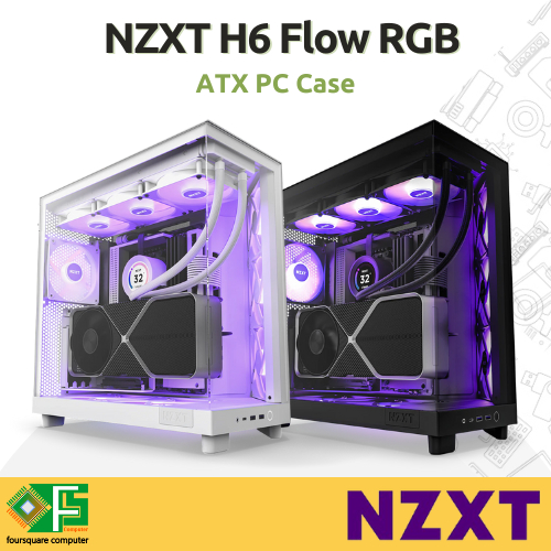 Jual Casing PC ATX NZXT H6 Flow RGB Matte White & Black + 3x RGB Fan ...