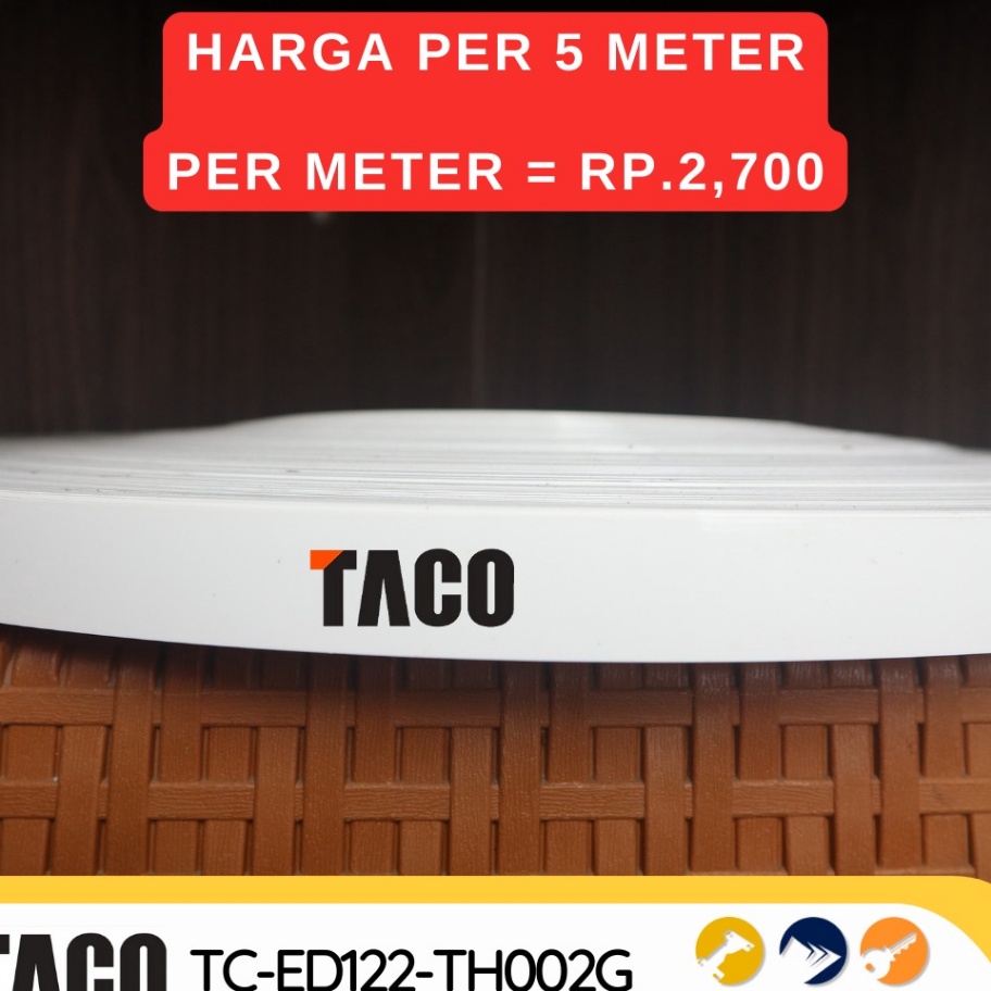 Jual Rahasia Besar Diskon Spesial Per 5 Meter PVC Edging Taco 1 x 22 Mm Putih Glossy 2G White ...