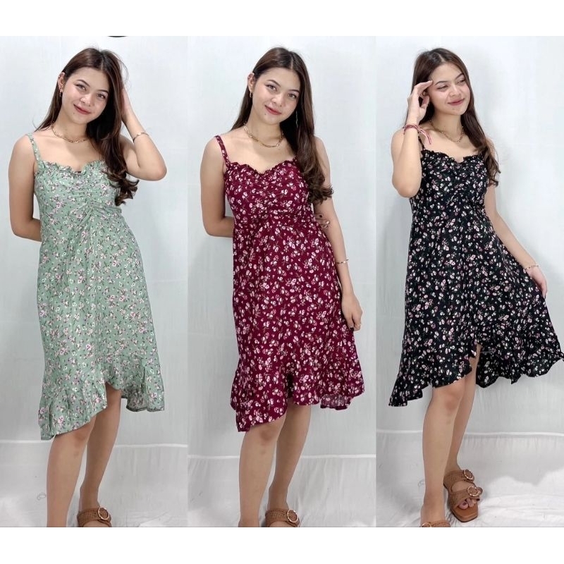 Jual Midi Dress Motif Bunga Soka Bali | Shopee Indonesia