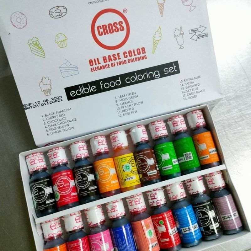 Jual set 18pcs pewarna makanan halal cross, cross food coloring set ...