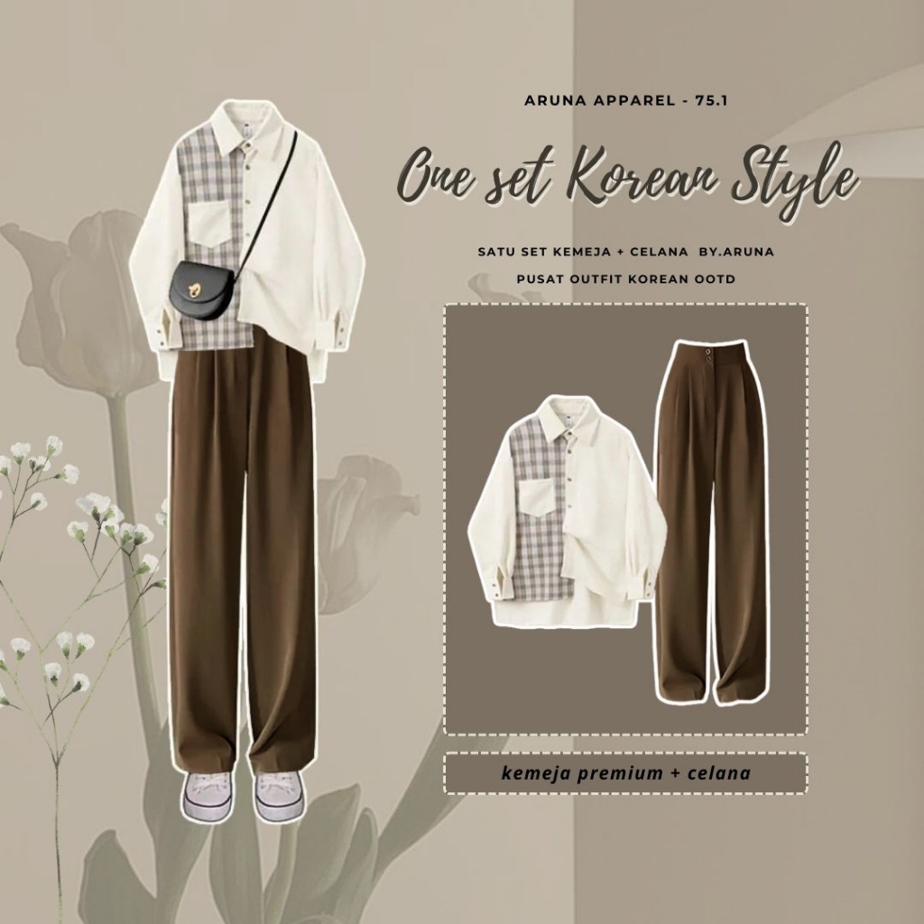 Jual Set 75 - Setelan 3in1 Korean syle, OOTD, Outfit Korean, Kemeja ...