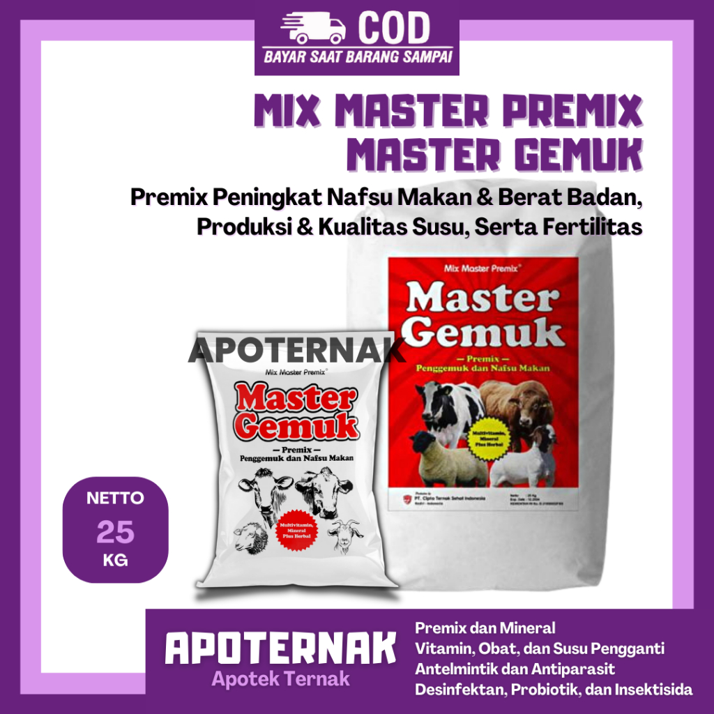 Jual MASTER GEMUK 1 Sak 25 Kg | Premix Sapi Penggemuk Peningkat Nafsu ...
