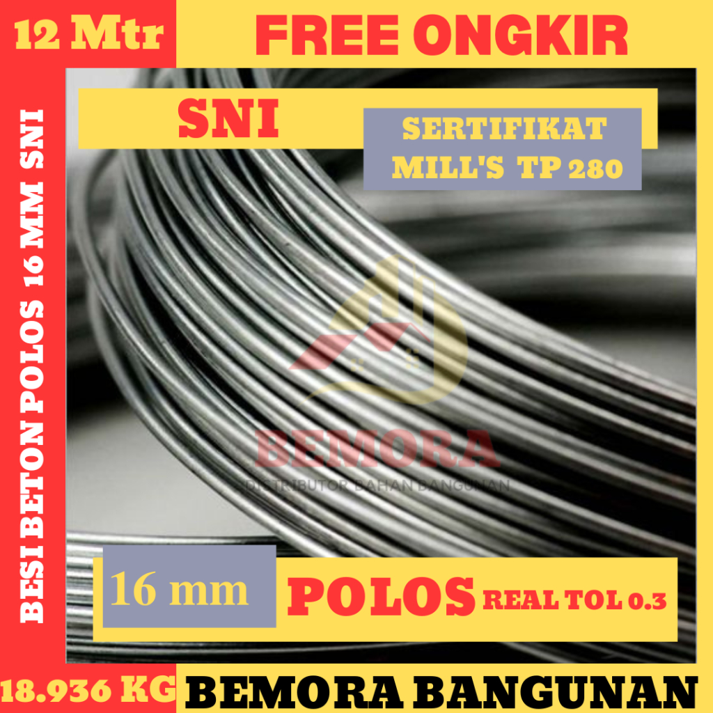 Jual Besi 16 mm polos Full SNI Sertifikat TP280 0.3 (HargaGrosir ...