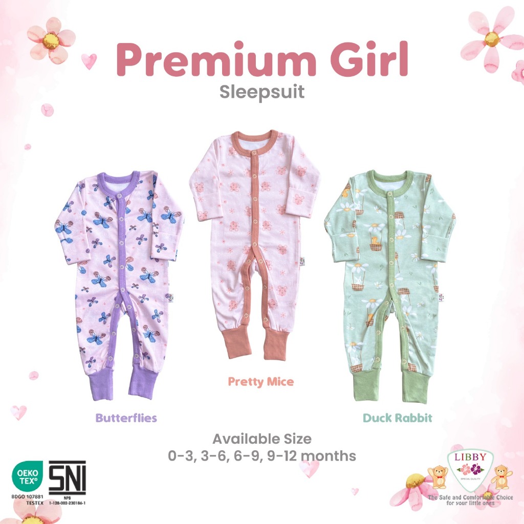 Jual LIBBY Premium Baju Tidur Bayi Sleepsuit Bodysuit Romper Motif Girl ...