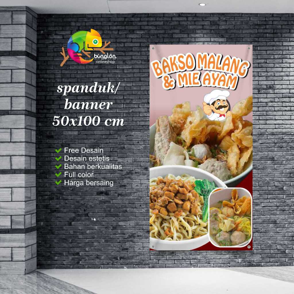 Jual Spanduk 50X100 Banner Bakso Malang Mie Ayam Custom Desain | Shopee ...