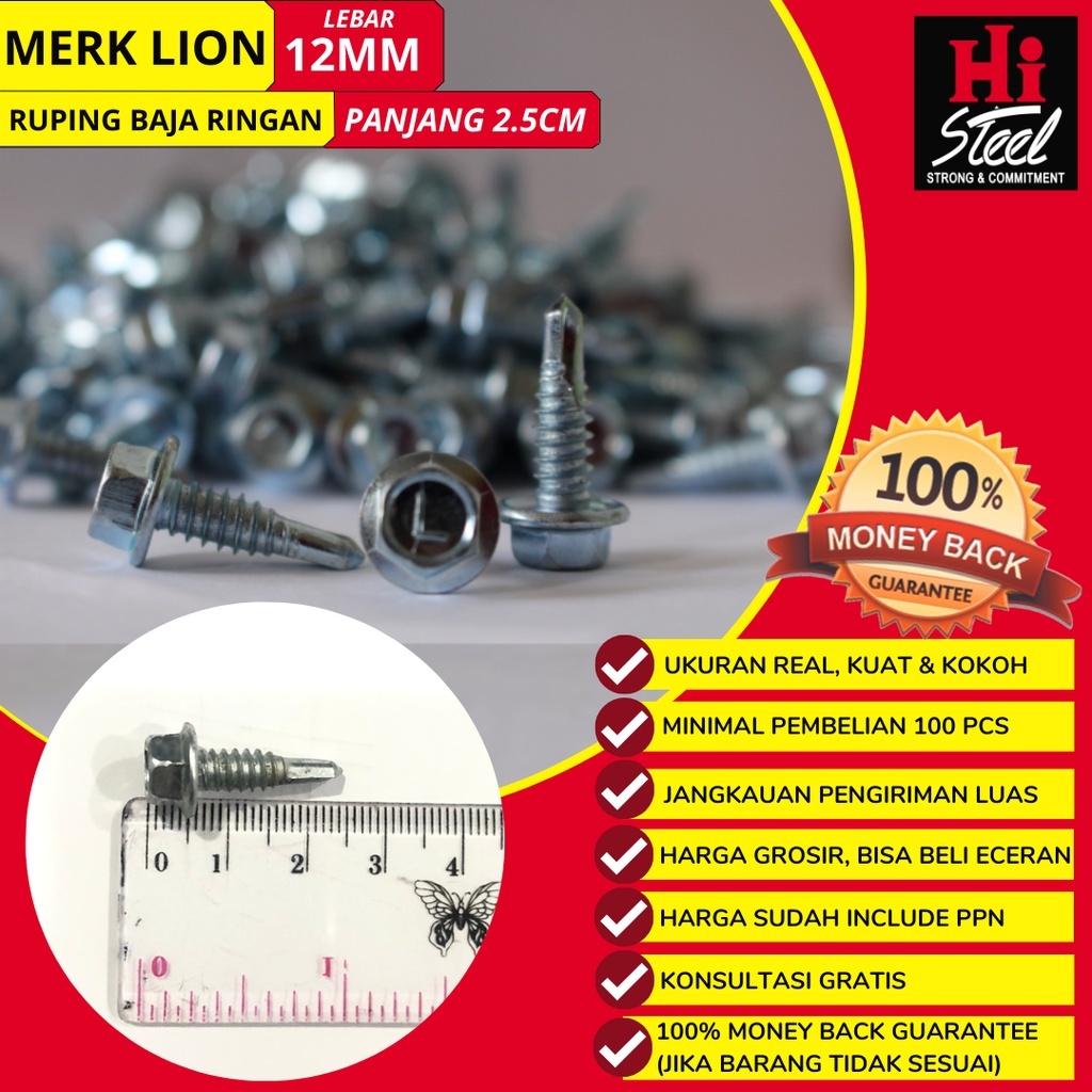 Jual Baut Baja Ringan / Ruping Baja Ringan Besar Merk Lion - Isi 100 ...