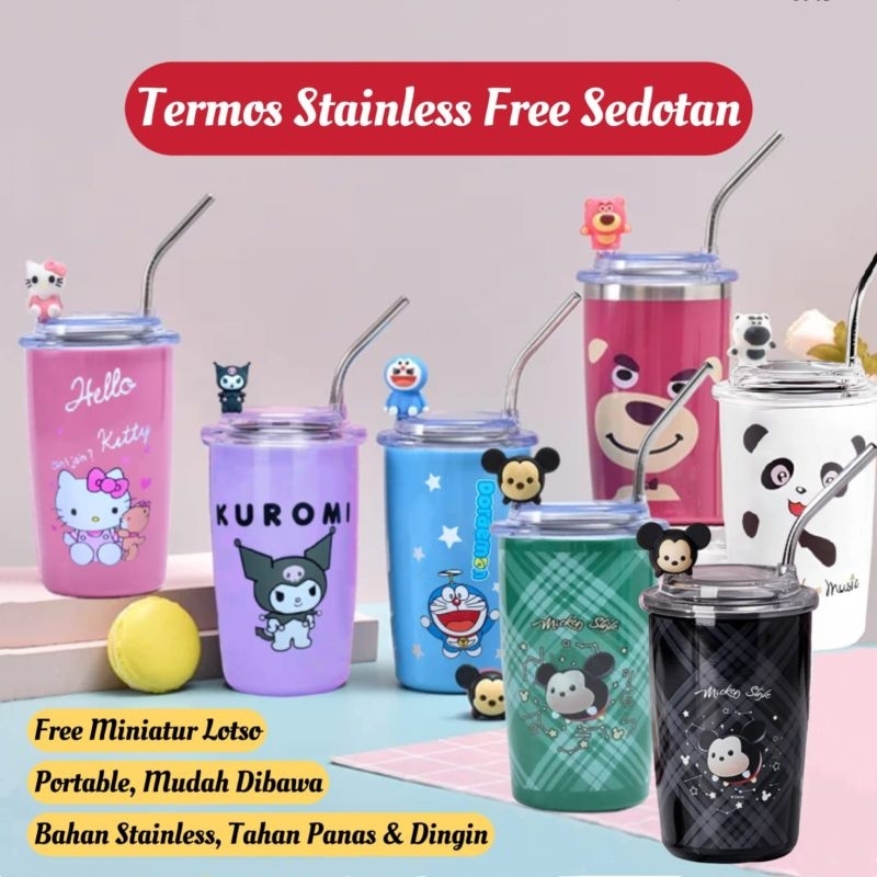 Jual Tumbler Lotso Botol Dengan Sedotan Lucu Strawbery Bear Termos ...