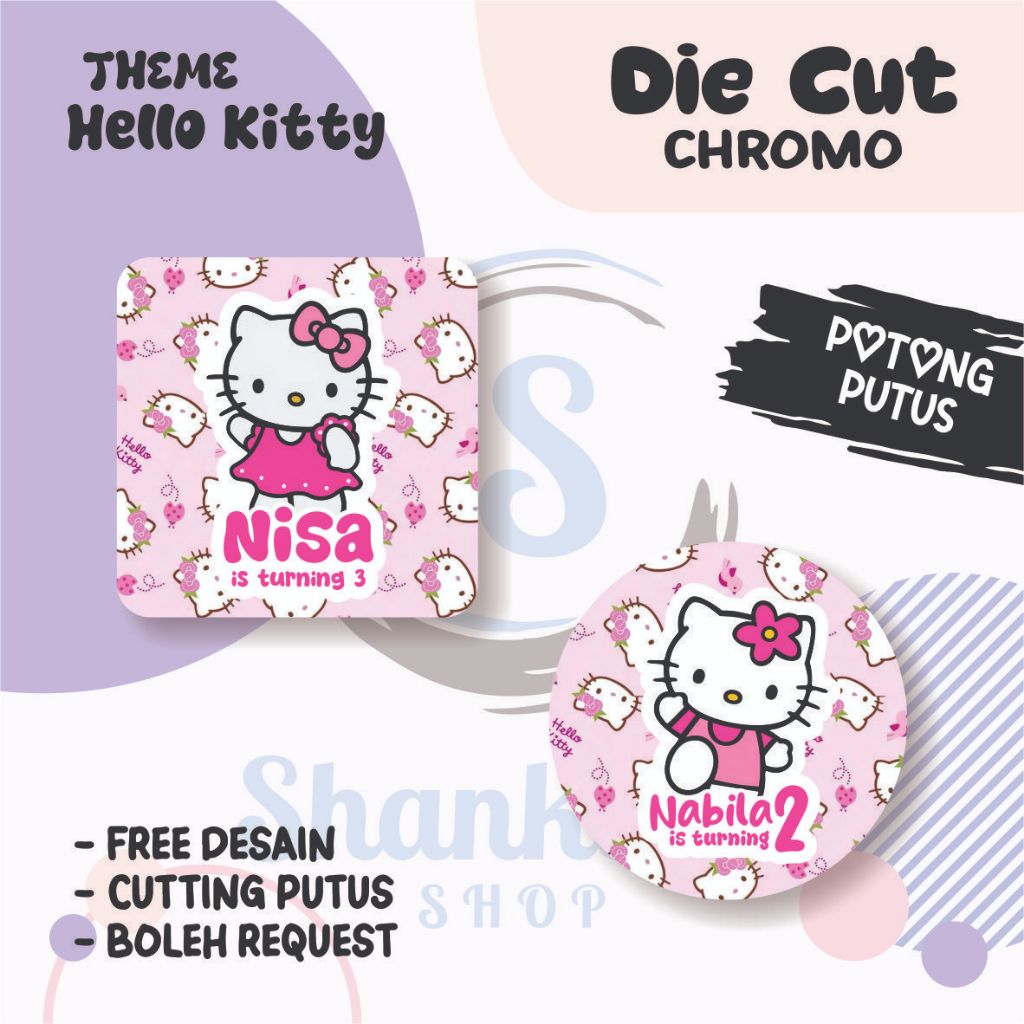 Jual Stiker Label Ulang Tahun THEME HELLO KITTY / Stiker Ulang Tahun ...