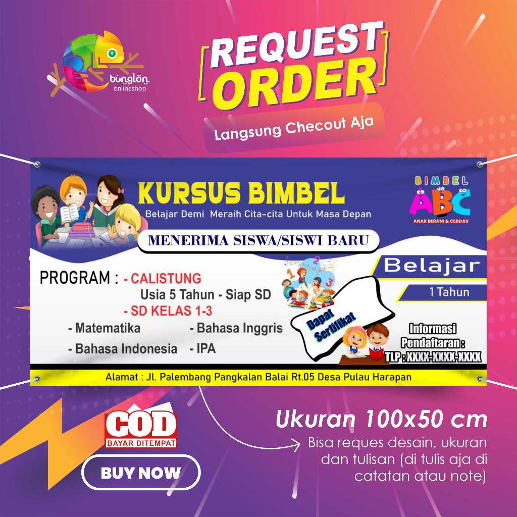 Jual Spanduk 100x50 Banner Bimbel Belajar Custom Desain | Shopee Indonesia