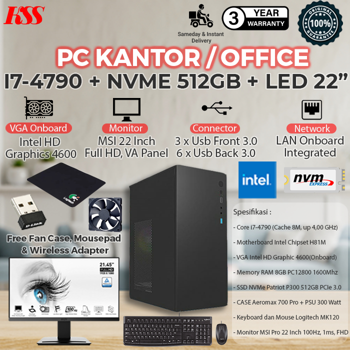 Jual [Baru] PC Rakitan / Komputer Core i7-4790 + SSD 512GB + Monitor ...