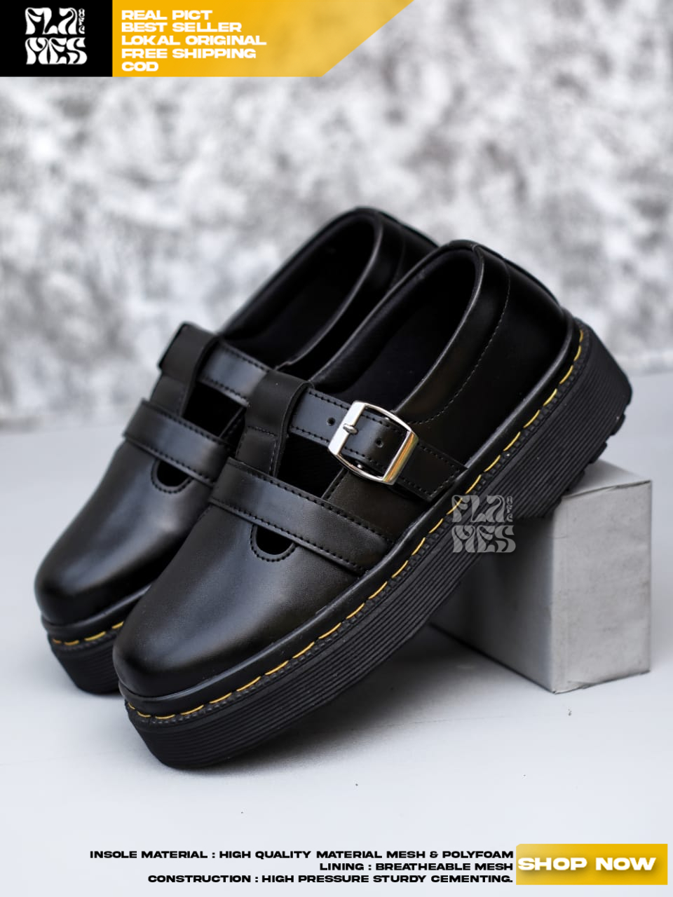 Jual FLAMES Sepatu Loafers Docmart Wanita Hitam VOURIN - Series ...