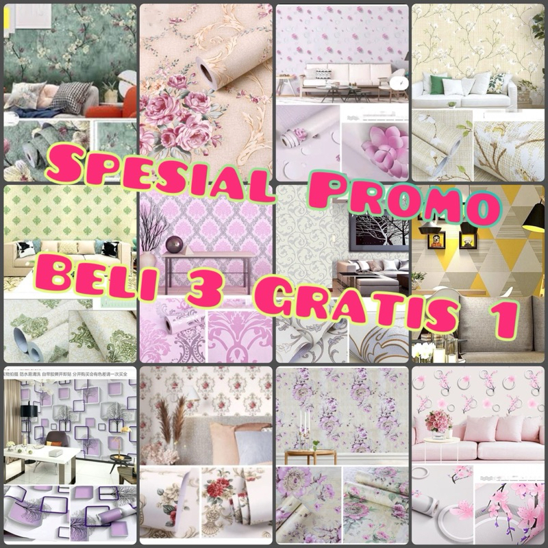 Jual BELI 3 GRATIS 1 // COD ( BAYAR DI TEMPAT ) Terlaris Wallpaper Sticker Dinding Ruang Tamu ...