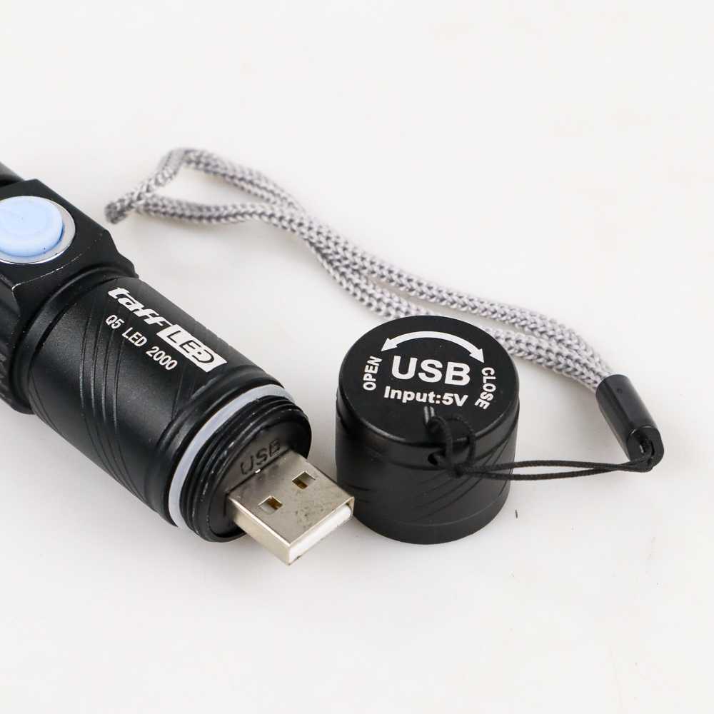 Jual Senter LED Mini Zoom Flashlight + USB Rechargeable Q5 2000 Lumens ...