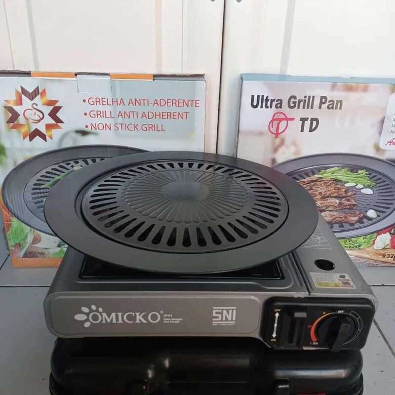 Jual PAKETAN GRILL BBQ DAPAT KOMPOR PORTABLE DAN WAJAN GRILL PAN ANTI ...