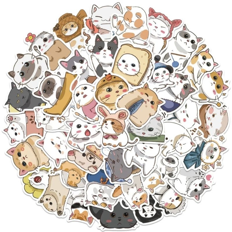 Jual 62pcs Sticker Cute Round Face Cat Cartoon Stiker PVC Kucing Laptop ...