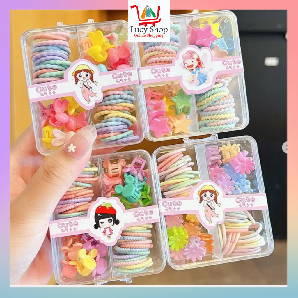Jual Karet Jepit Box Gift Set Aksesoris Rambut Anak 4 Sekat Colorful ...