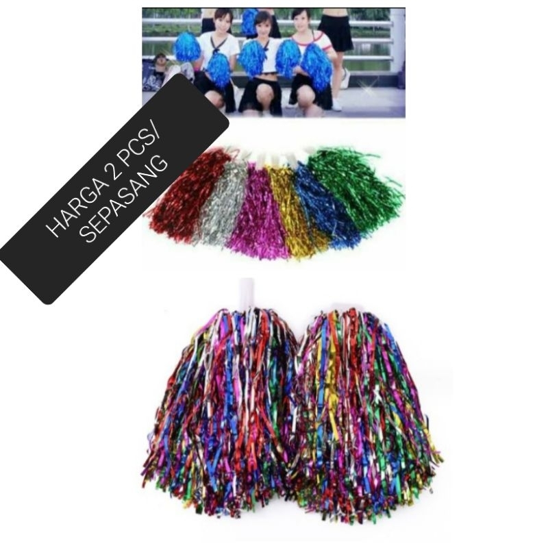 Jual POMPOM CHEERLEADER RUMBAI FOIL MERAH SILVER BIRU PINKFANTA GOLD ...
