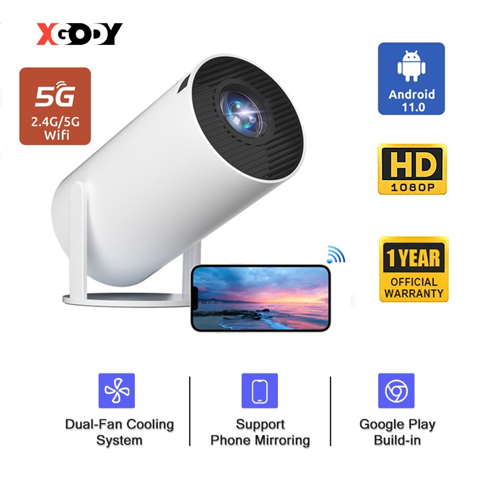 Jual XGODY HY300 Smart Projector 300 ANSI Lumens HD 1080P Bluetooth 5 ...