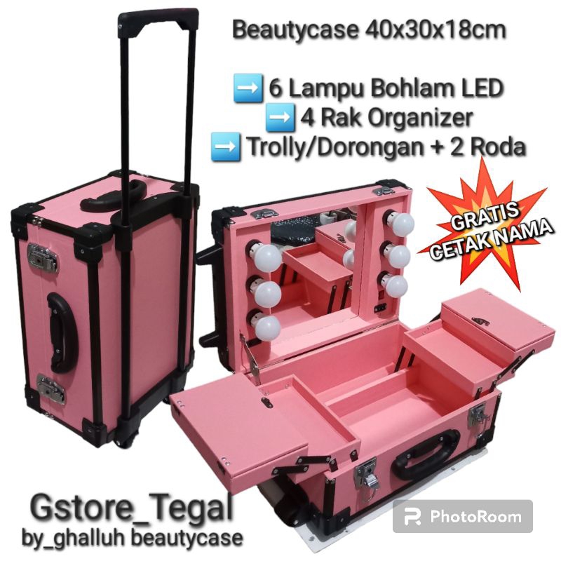 Jual Koper Makeup/Beautycase Uk. 40cm 6 Lampu 4 Rak+Trolly | Shopee ...
