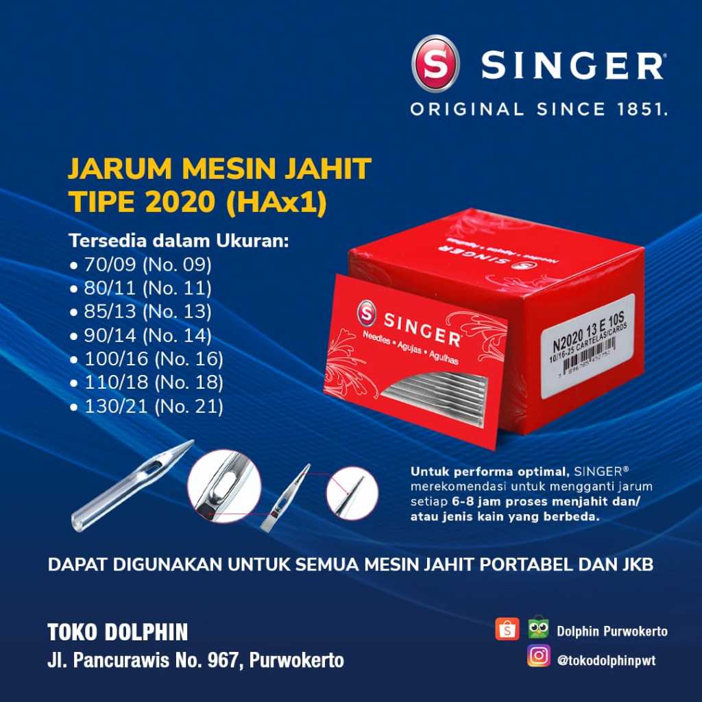 Jual Jarum SINGER Mesin Jahit Original HA x 1 Portable & JKB ...