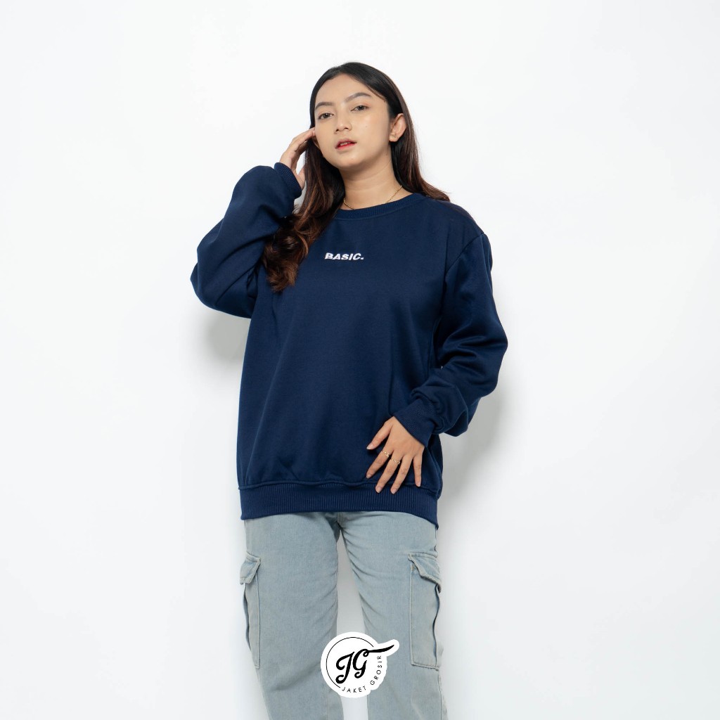 Jual JAKETGROSIR Basic Sweater Crewneck Basic. (Bordir) Size M-XXL (Pria & Wanita) | Shopee ...