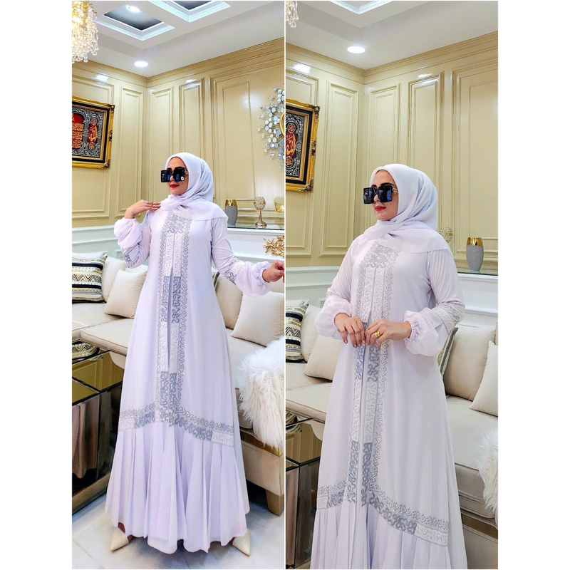 Jual GAMIS ABAYA TURKI PUTIH UMROH/HAJI BORDIR EDLYN DENGAN PAYET ...