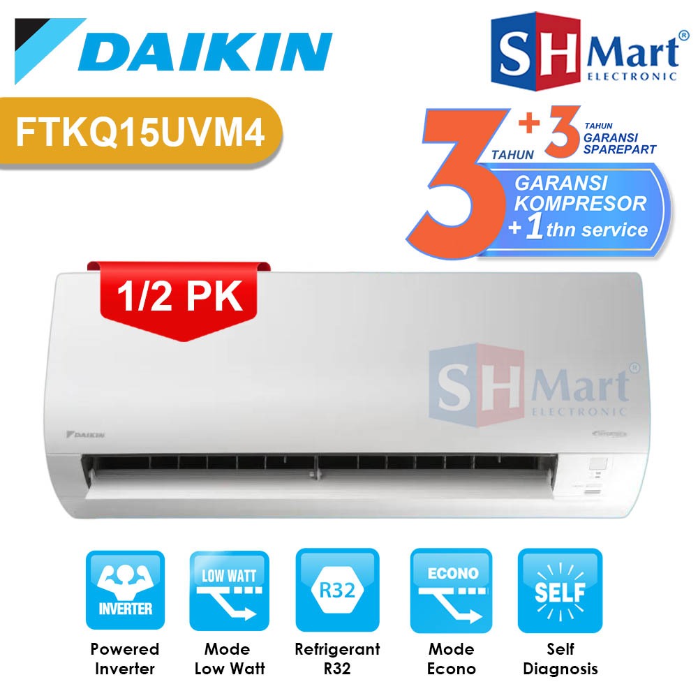 Jual AC DAIKIN 1/2 PK FLASH INVERTER FTKQ15UVM4 - R32 MURAH GARANSI ...