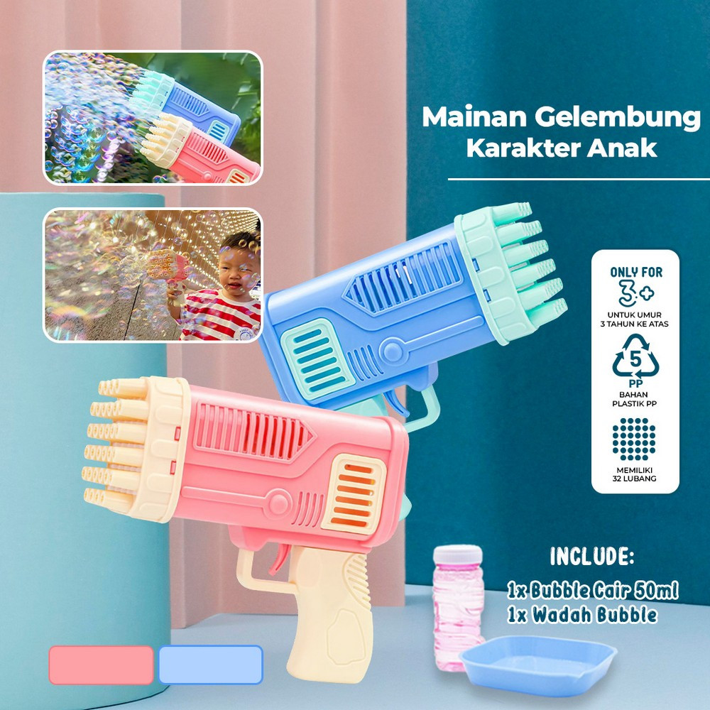 Jual Mainan Anak Pistol Bubble Gun Basoka 32 Lubang Tembak Gelembung ...