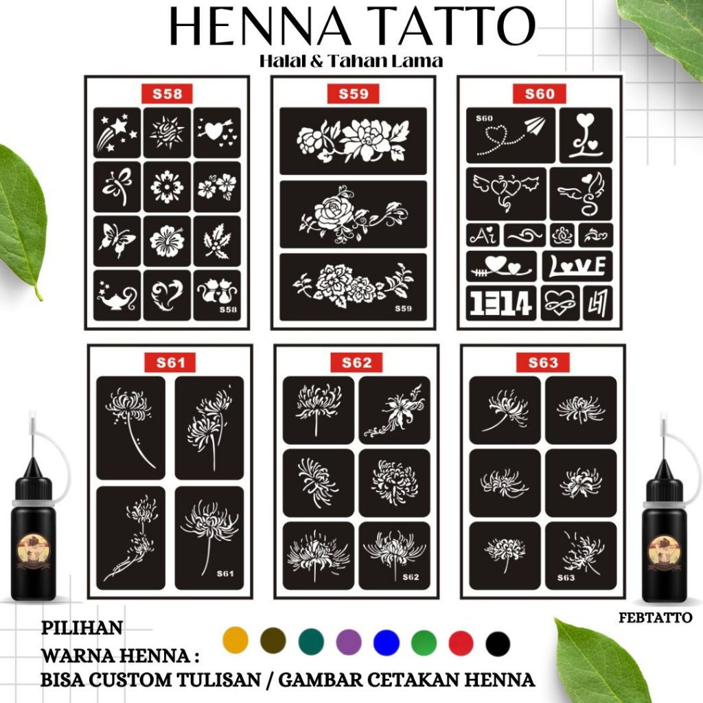 Jual Henna Tato Halal Tahan Lama Bisa Custom Hena Kit 10ml HEN S58 ...