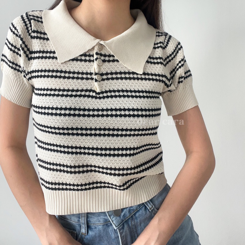 Jual Dear Cara | MEGAN TOP | Atasan Rajut Wanita Lengan Pendek Knit Top | Shopee Indonesia